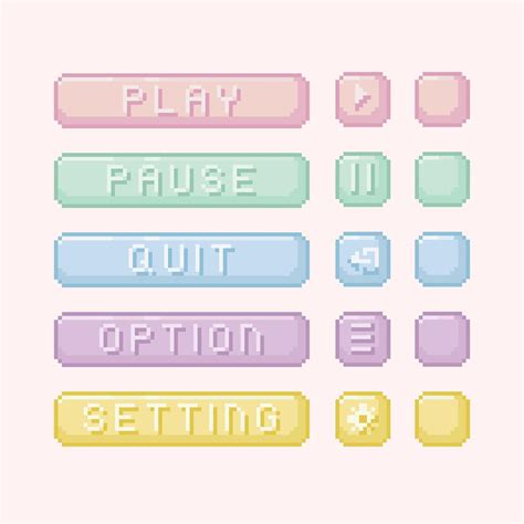 Pastel Interface Menu Bar Button 8 Bit Pixel Art Collection Set Computer Game And Icon For Play