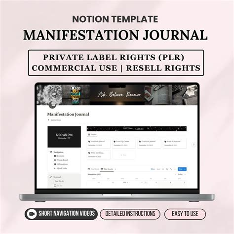 PLR Notion Template 369 Manifestation Journal Notion Manifesting Goals Dream Life Planner Notion
