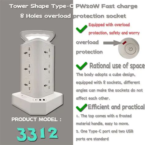 Custom Logo Universal Power Socket Extension Electrical Socket With PD W Type C Port And USB