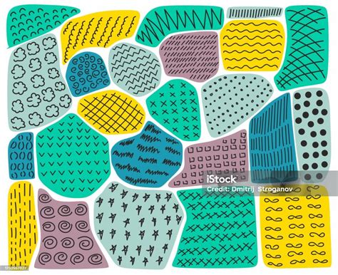 다양한 모양과 질감의 창의적인 낙서 아트 헤더 콜라주 벡터 0명에 대한 스톡 벡터 아트 및 기타 이미지 0명 낙서 드로잉 다중 색상 Istock