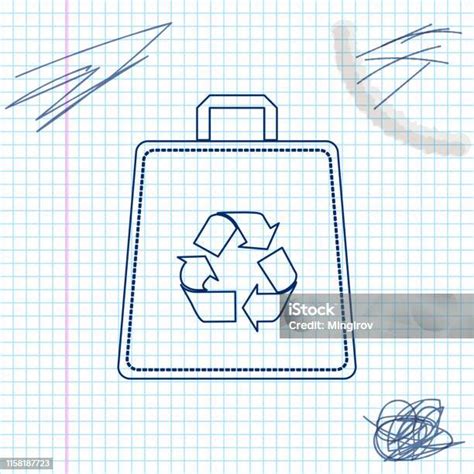 흰색 배경에 격리 된 재활용 라인 스케치 아이콘종이 쇼핑 백 재활용 기호가 있는 가방 벡터 일러스트레이션 가방에 대한 스톡 벡터 아트 및 기타 이미지 Istock