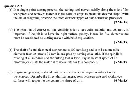 Solved Question A A In A Single Point Turning Process Chegg