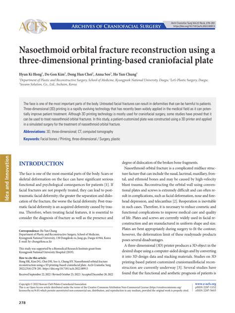 Pdf Nasoethmoid Orbital Fracture Reconstruction Using A Three Dimensional Printing Based