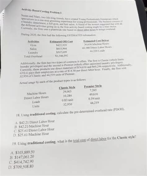 Solved Activity Based Costing Problem Isusan And Mary Two