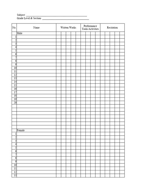 Class Record Template Pdf