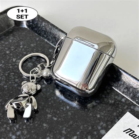 당일출고 메탈 베어 방울 키링 세트 실버 하드 에어팟케이스 에이블리