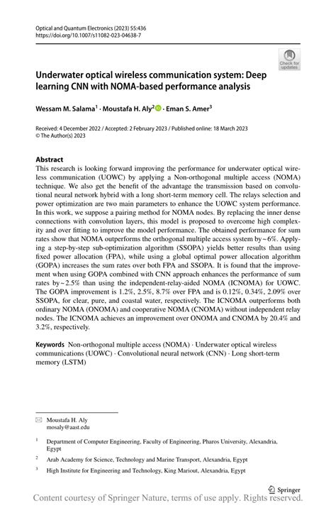 Pdf Underwater Optical Wireless Communication System Deep Learning