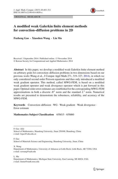 Pdf A Modified Weak Galerkin Finite Element Methods For Convection