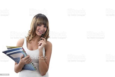 Attraktive Studentin Mit Den Schulbüchernisoliert Stockfoto Und Mehr