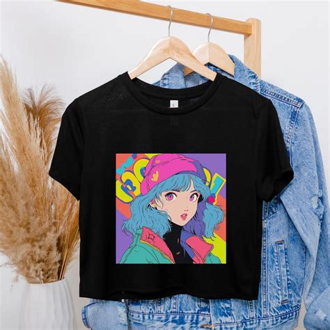 Womens Crop Top Pop Retro Cartoon Style 90s 100 Organic Cotton Etsy