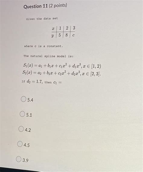 Solved Question 11 2 Points Given The Data Set 2 1 2 3 Y
