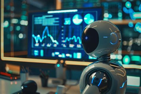 Robot Analyzing Data On A Computer Screen Premium Ai Generated Image