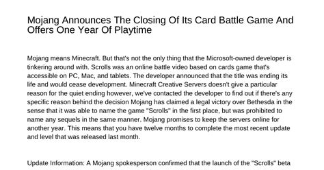 Mojang Announces The Closing Of Its Card Battle Game And Offers One