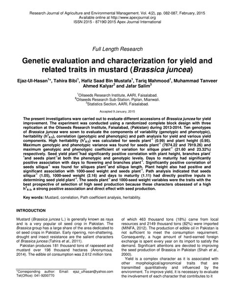 Pdf Genetic Evaluation And Characterization For Yield And Related