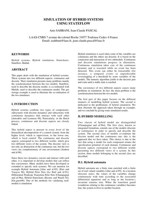 Pdf Simulation Of Hybrid Systems Using Stateflow