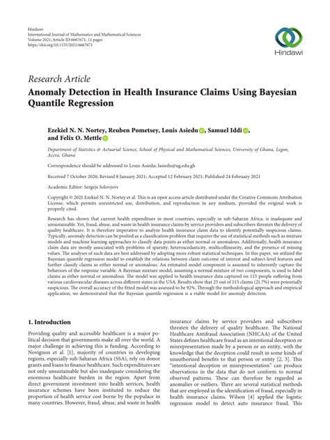Pdf Anomaly Detection In Health Insurance Claims Using Bayesian