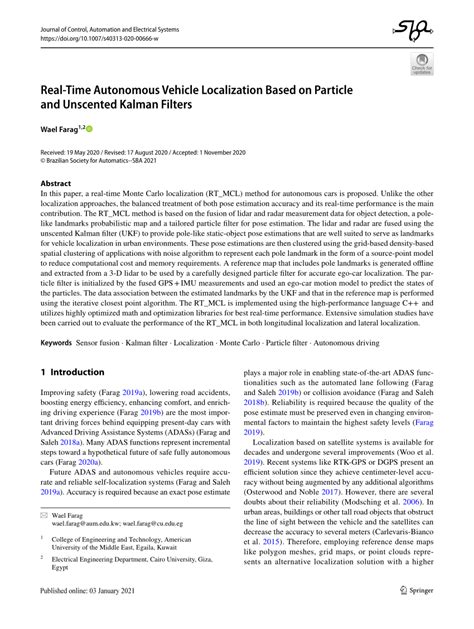 Pdf Real Time Autonomous Vehicle Localization Based On Particle And Unscented Kalman Filters