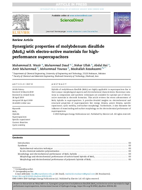 Pdf Synergistic Properties Of Molybdenum Disulfide Mos2 With