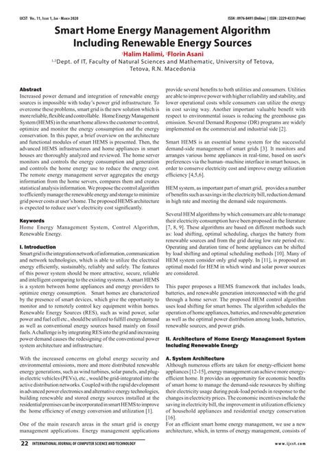 Pdf Smart Home Energy Management Algorithm Including Renewable Energy