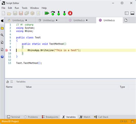 c script in scripteditor does not run in debugging mode with