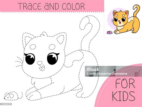 아이들을 위한 귀여운 고양이와 함께 추적과 색칠하기 책 만화 고양이와 색칠 공부 페이지입니다 아이들을 위한 벡터 그림입니다 0명에 대한 스톡 벡터 아트 및 기타 이미지