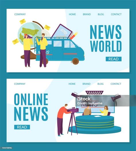 뉴스 세계 배경 개념 벡터 일러스트레이션 사람들 캐릭터는 미디어 비즈니스 기술 템플릿 배너에 대한 평면 정보를 보고합니다 개념에