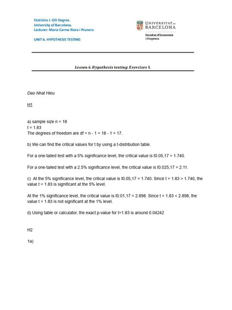 Unit 6 Hypothesis Testing Ex 1 Pdf Type I And Type Ii Errors Statistical Significance