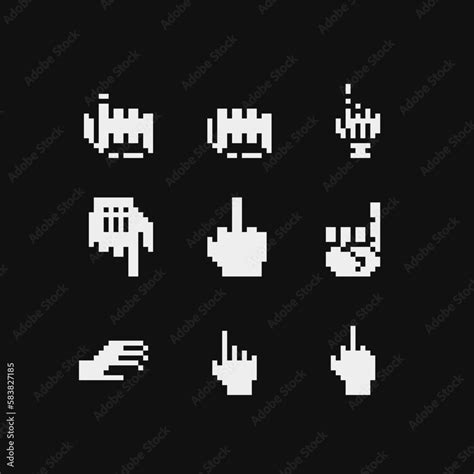 Hand Pose Set Pixel Art Icons Index Pointing Up Ciber Hand Hand Pointer Video Game Sprite 1