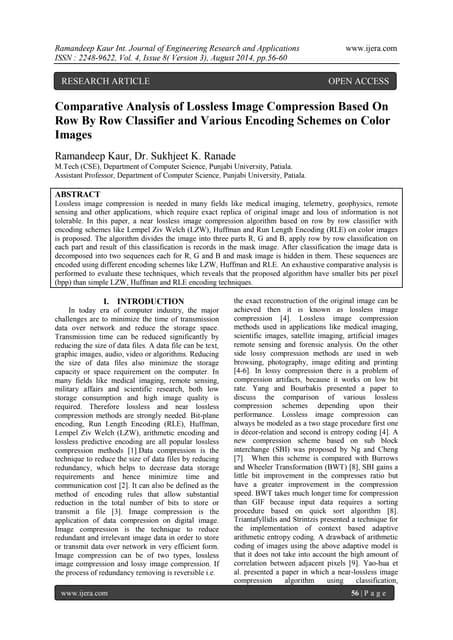 comparative analysis of lossless image compression based on row by row classifier and various