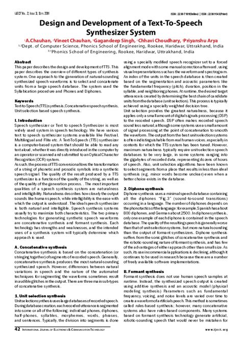 pdf design and development of a text to speech synthesizer system