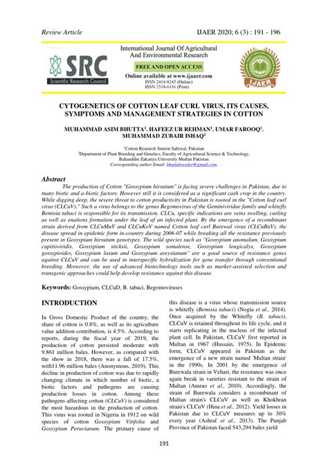 Pdf Cytogenetics Of Cotton Leaf Curl Virus Its Causes Symptoms And