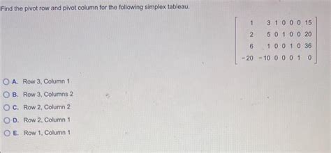 Solved Find The Pivot Row And Pivot Column For The Following