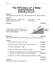 The Efficiency Of A Ramp Lab Pdf Name Date The Efficiency Of A Ramp Category Marks Thinking