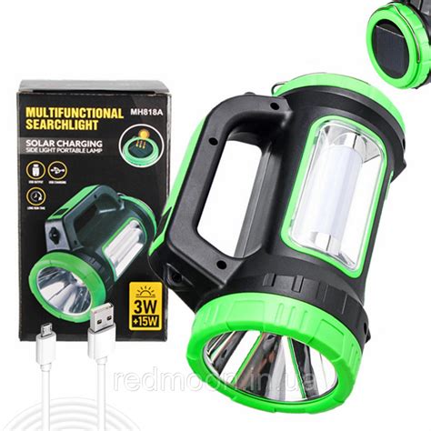 Ручной Фонарь прожектор Аккумуляторный 15Вт с Usb зарядкой и Солнечной Панелью Mh 818