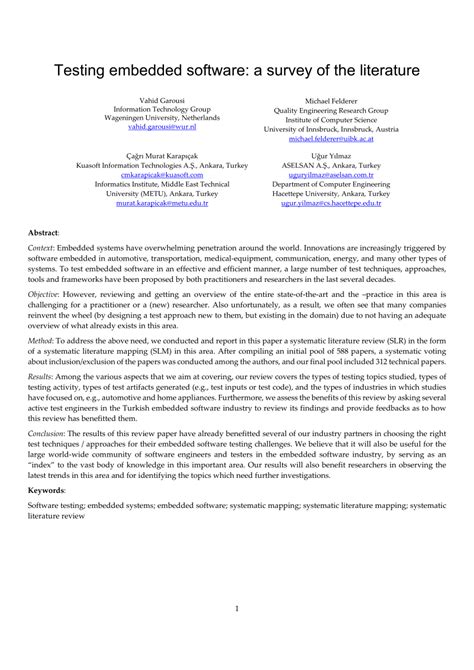 Pdf Testing Embedded Software A Survey Of The Literature