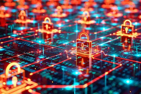 Cyber Security Network With Glowing Padlocks Stock Illustration Illustration Of Neon Network