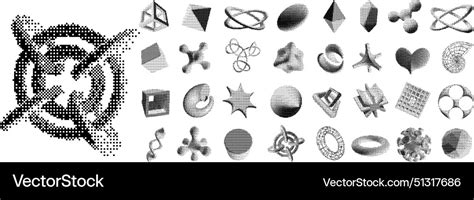 Dither Bitmap 3d Shapes Retro Futuristic Digital Vector Image