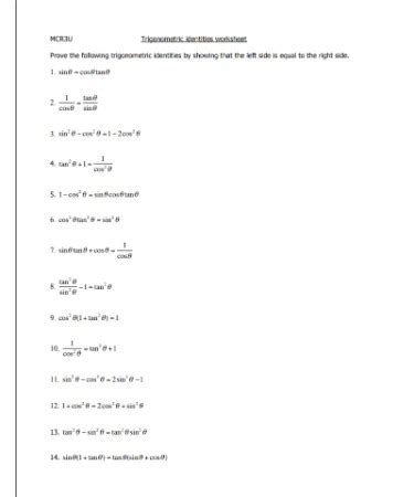 Trigonometric Identities Proving Worksheet Adriansonfifth