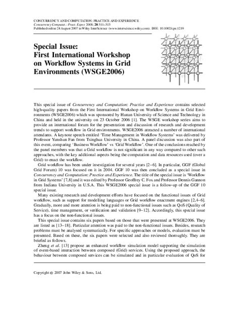 Pdf Special Issue Workflow In Grid Systems Dennis Gannon