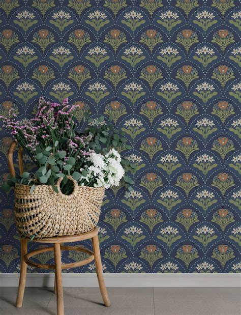 4201 48018 Maj Navy Floral Damask Wallpaper By A Street Prints