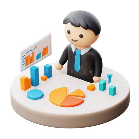 3d Cartoon Businessman Analyzing Data Charts And Graphs Stock Illustration Illustration Of