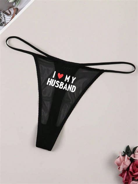 Plus Size Womens Sexy Half See Through Panties With Slogan And Heart