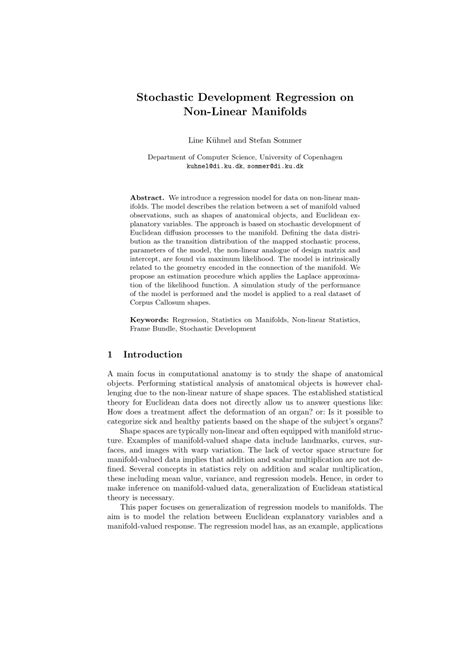 Pdf Stochastic Development Regression On Non Linear Manifolds