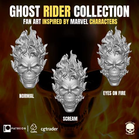 Stl File Ghost Rider Head Collection For Action Figures 👻 ・3d Printable