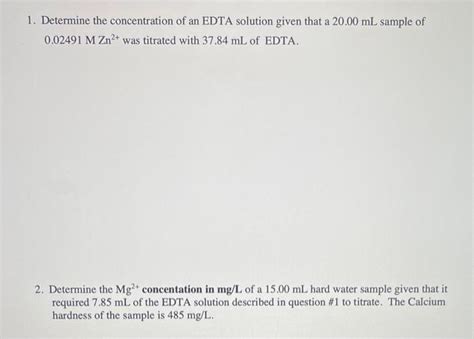 Solved 1 Determine The Concentration Of An Edta Solution