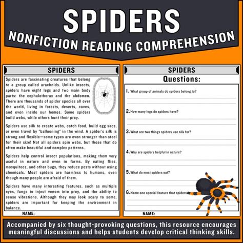Spiders Nonfiction Reading Comprehension Passage And Questions All