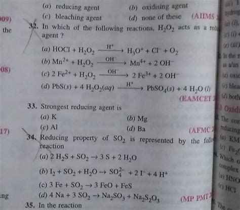 Reducing Property Of So2 Is Represented By The Follo Reaction Filo