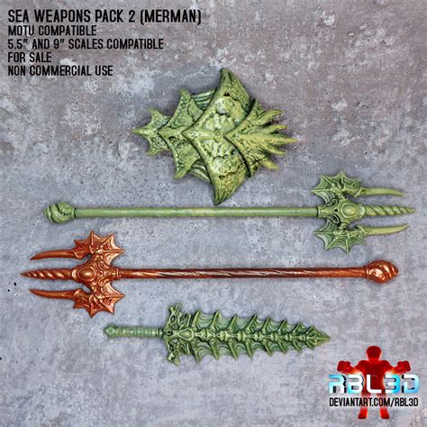 🔫 Pack De Armas De Mar 2 Mer Man Espada Tridente Y Escudo・archivo