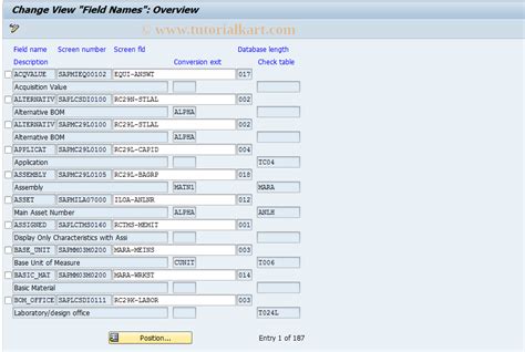 od57 sap tcode field names
