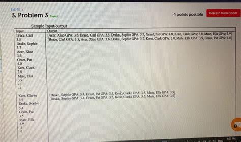 Solved Lab 10 3 Problem 3 Saved 4 Points Possible Reset To